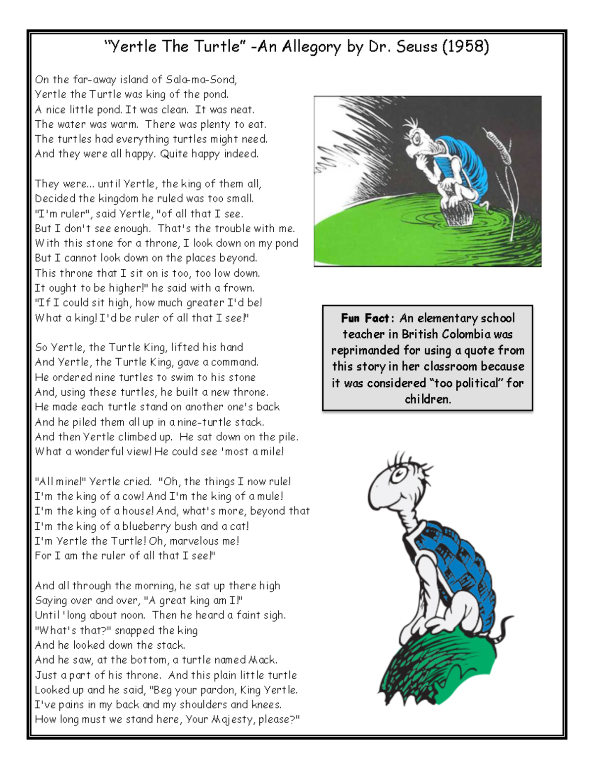 05 ENG 101 Yertle the Turtle - A Story and Textual Analysis - Studocu
