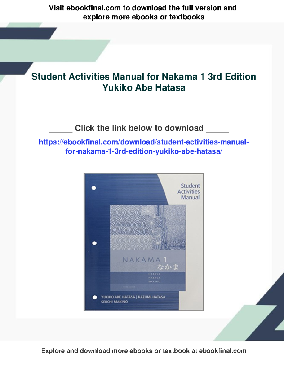 Student Activities Manual for Nakama 1 (3rd Ed) - Yukiko Abe Hatasa ...