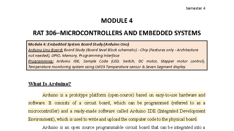 MES 4: Study Notes on Arduino Uno and Embedded Systems - Studocu