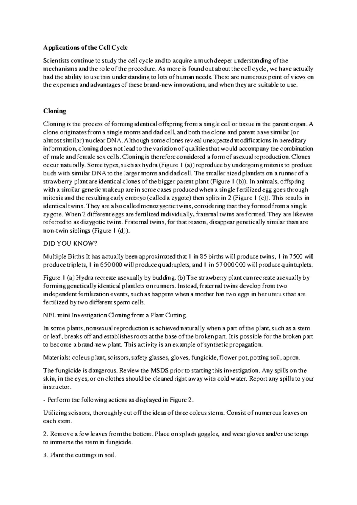 Cell Division, Genetics, and Molecular Biology Chapter 2 - Applications ...