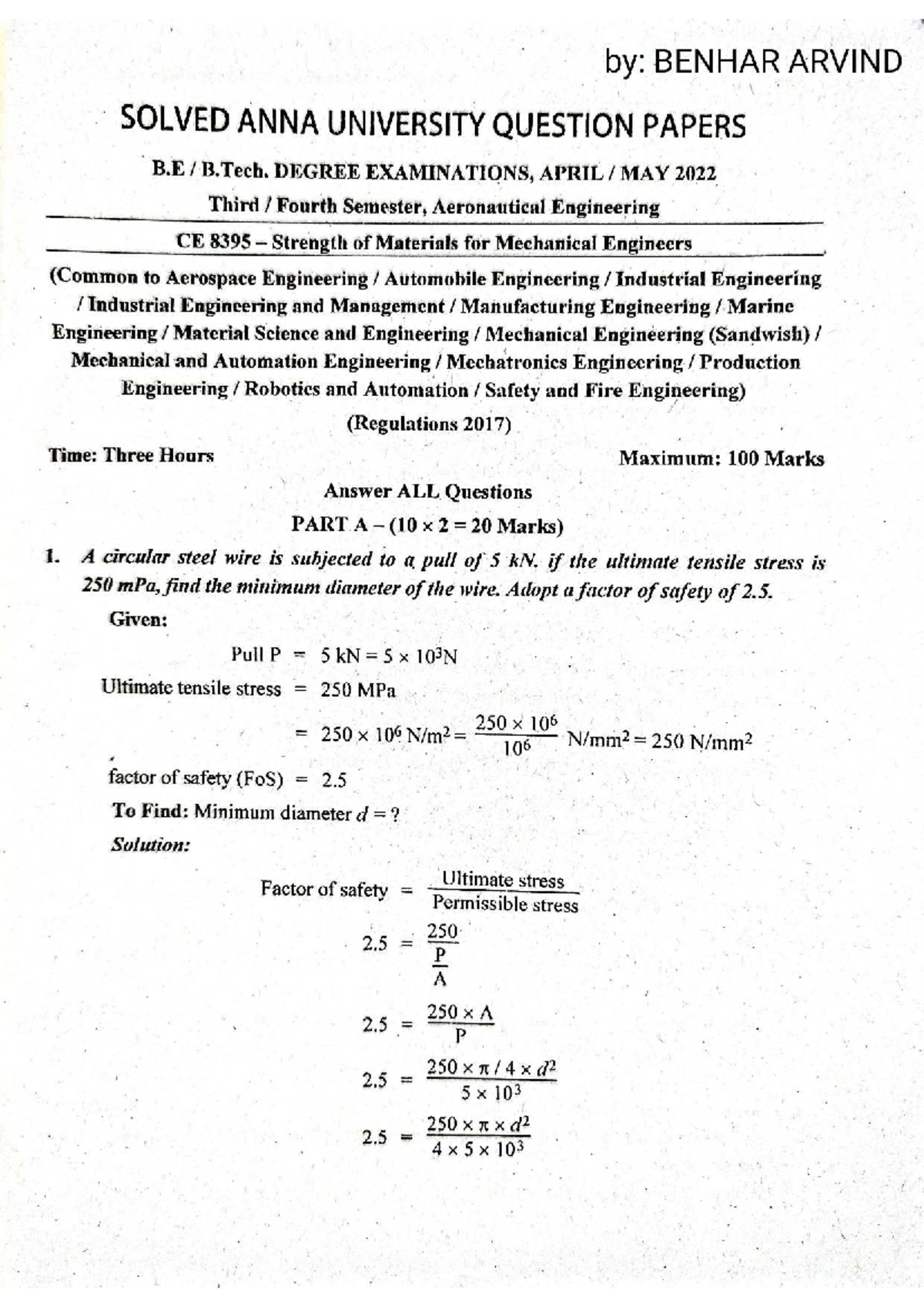 SOM CE8395 Strength of Materials Question Bank - Anna University 2022 ...