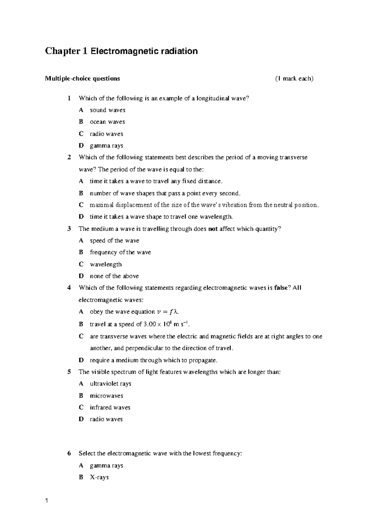 Chapter 1: Electromagnetic Radiation Questions - Exam Revision 2025 ...