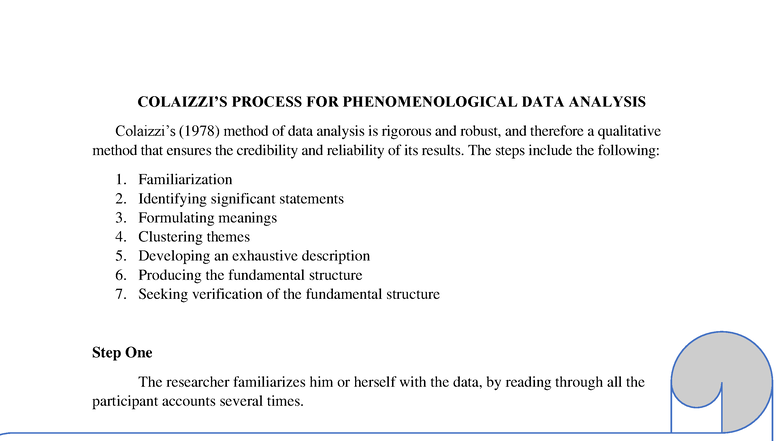 Colaizzi's Method for Phenomenological Data Analysis in Qual Research ...