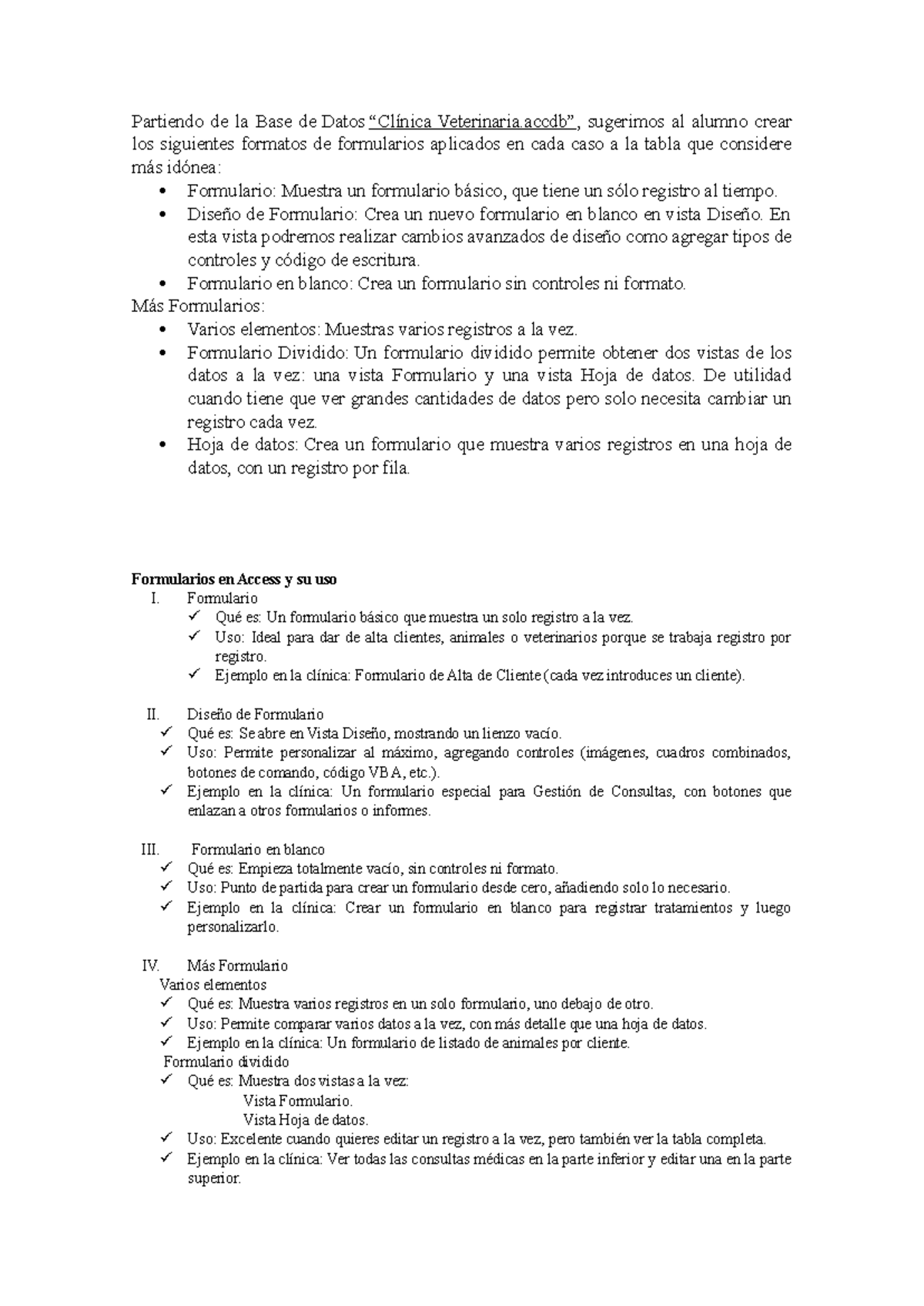 Tipos de Formateos en Access: Resumen de Formularios y Usos - Studocu