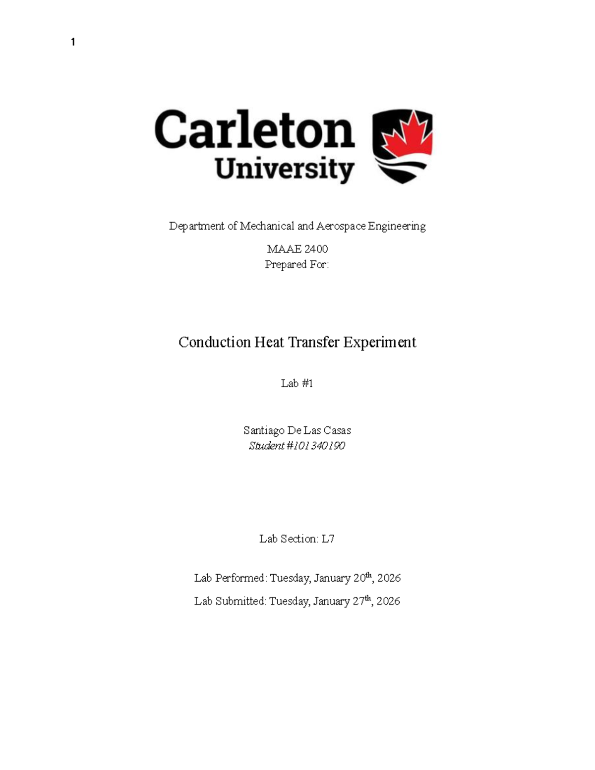MAAE 2400 Lab Report: Conduction Heat Transfer Experiment - Studocu