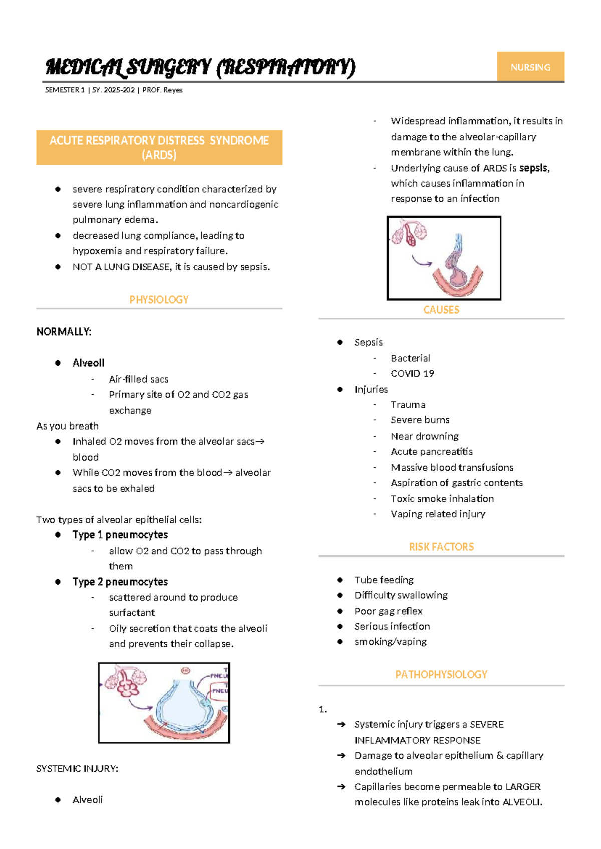 MEDICAL SURGERY (RESPIRATORY) NURSING SEMESTER 1: ACUTE RESPIRATORY ...