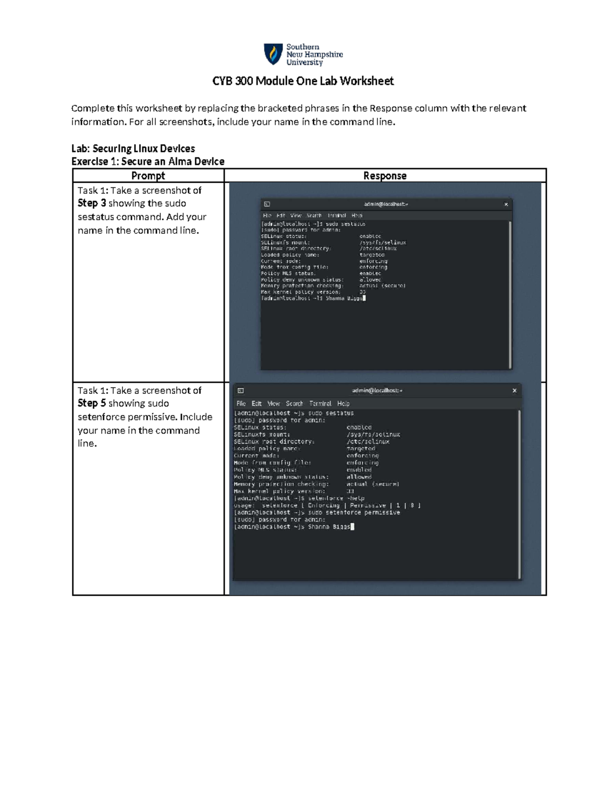 CYB 300 Module One Lab: Securing Linux Devices Worksheet - Studocu