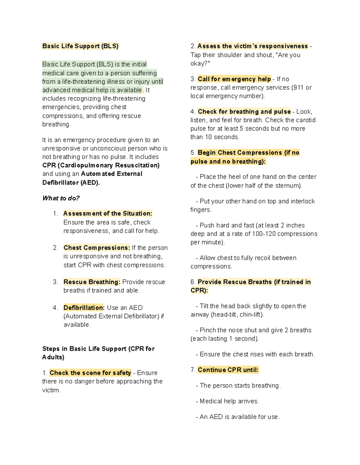 First Aid Reviewer: Basic Life Support (BLS) and Emergency Procedures ...