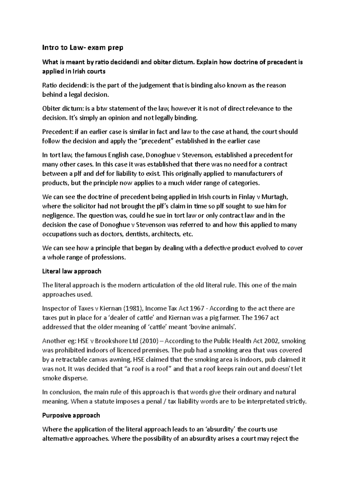 Intro to Law Exam Notes - Revision for Legal Framework Topics - Studocu