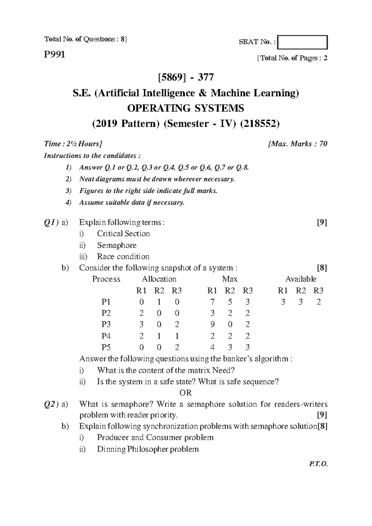 S.E. (Artificial Intelligence & Machine Learning) April 2022 Question ...
