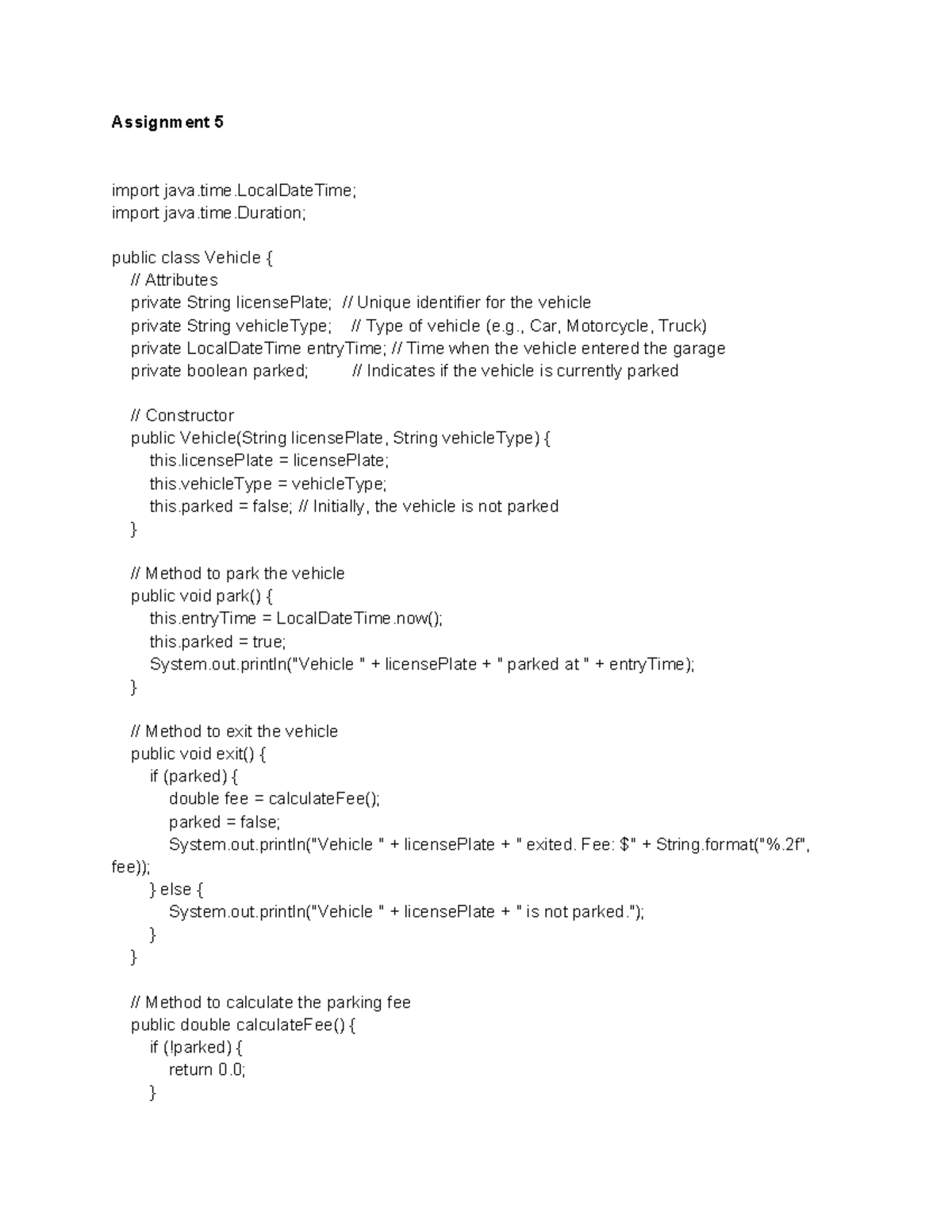 Assignment 5 - Vehicle Class Implementation and Parking Logic - Studocu