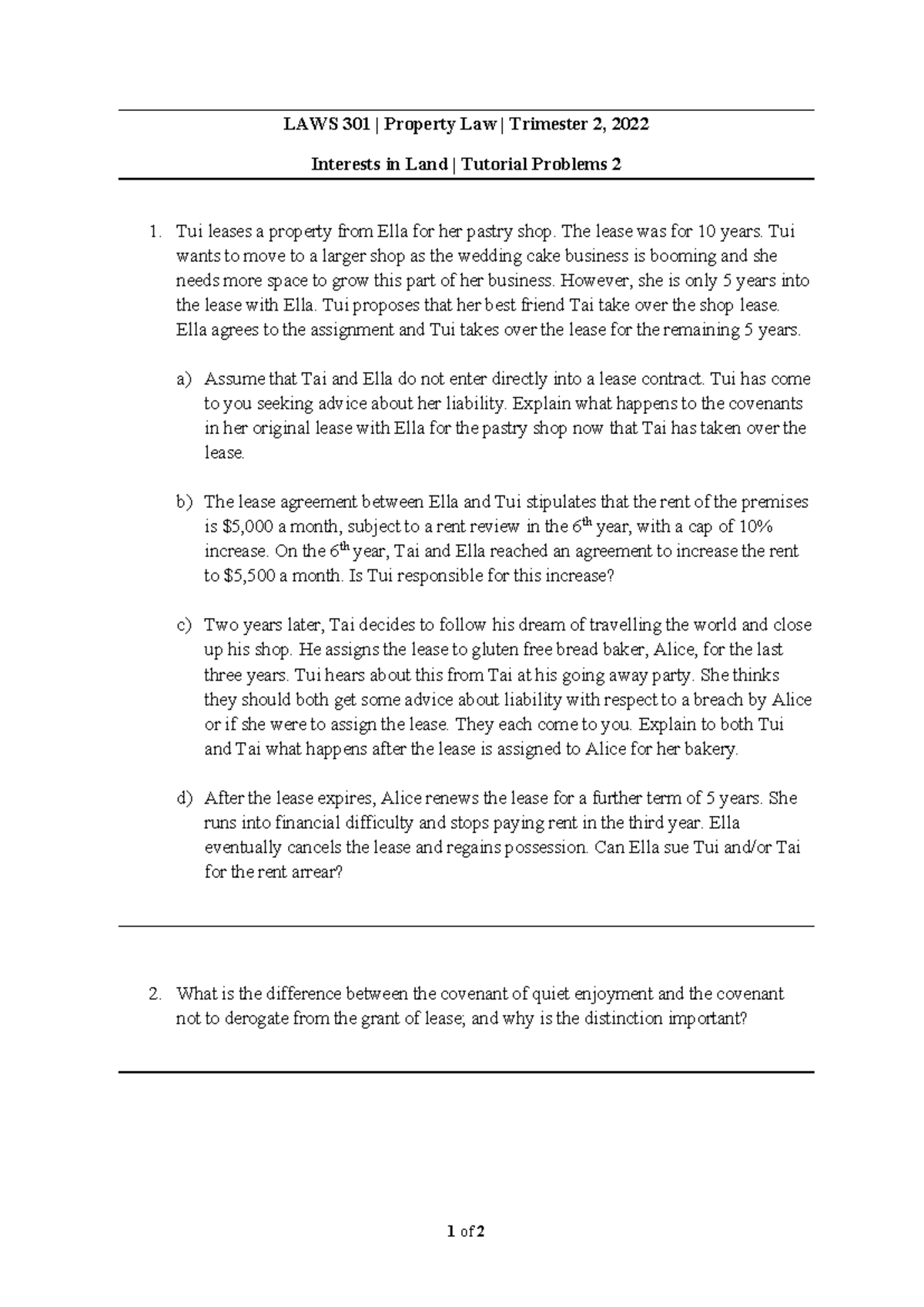 LAWS 301 | Property Law | T2 2022 | Tutorial Problems and Cases ...