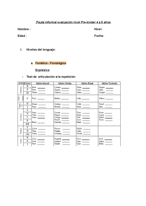 PEFE 7 a 12 con las imagenes - PAUTA DE EVALUACION FONOAUDIOLOGICA PARA ...