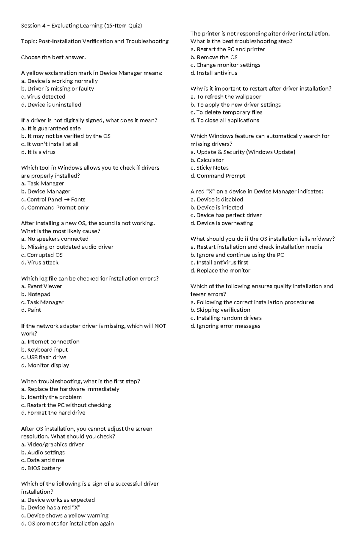 Session 4 - Quiz on Verification & Troubleshooting in OS - Studocu