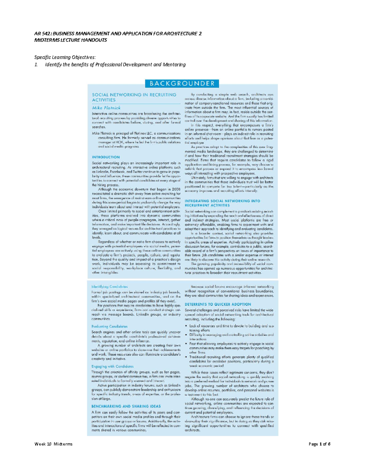 AR 542: BUSINESS MANAGEMENT AND APPLICATION FOR ARCHITECTURE 2 MIDTERMS ...