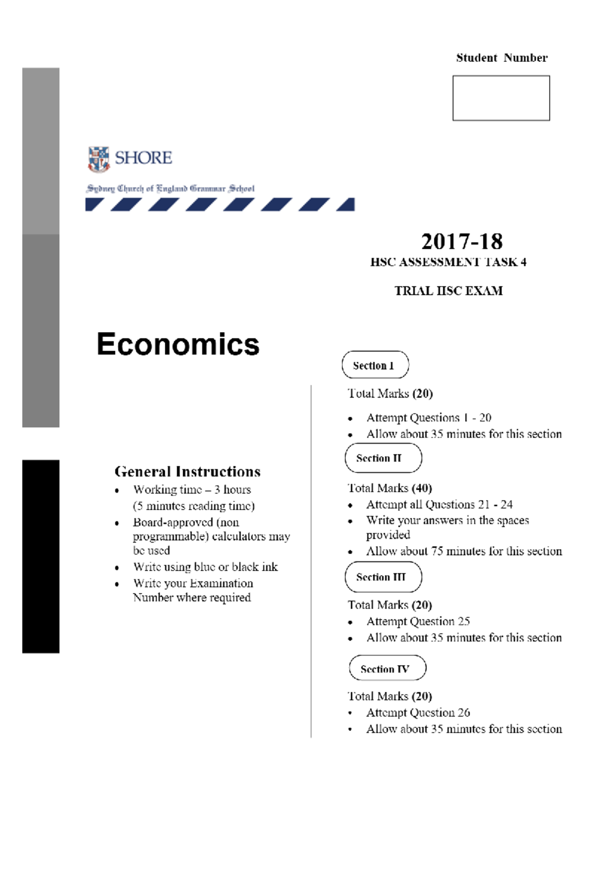 Shore 2018 HSC Trial Exam Economics Past Paper with Solutions - Studocu