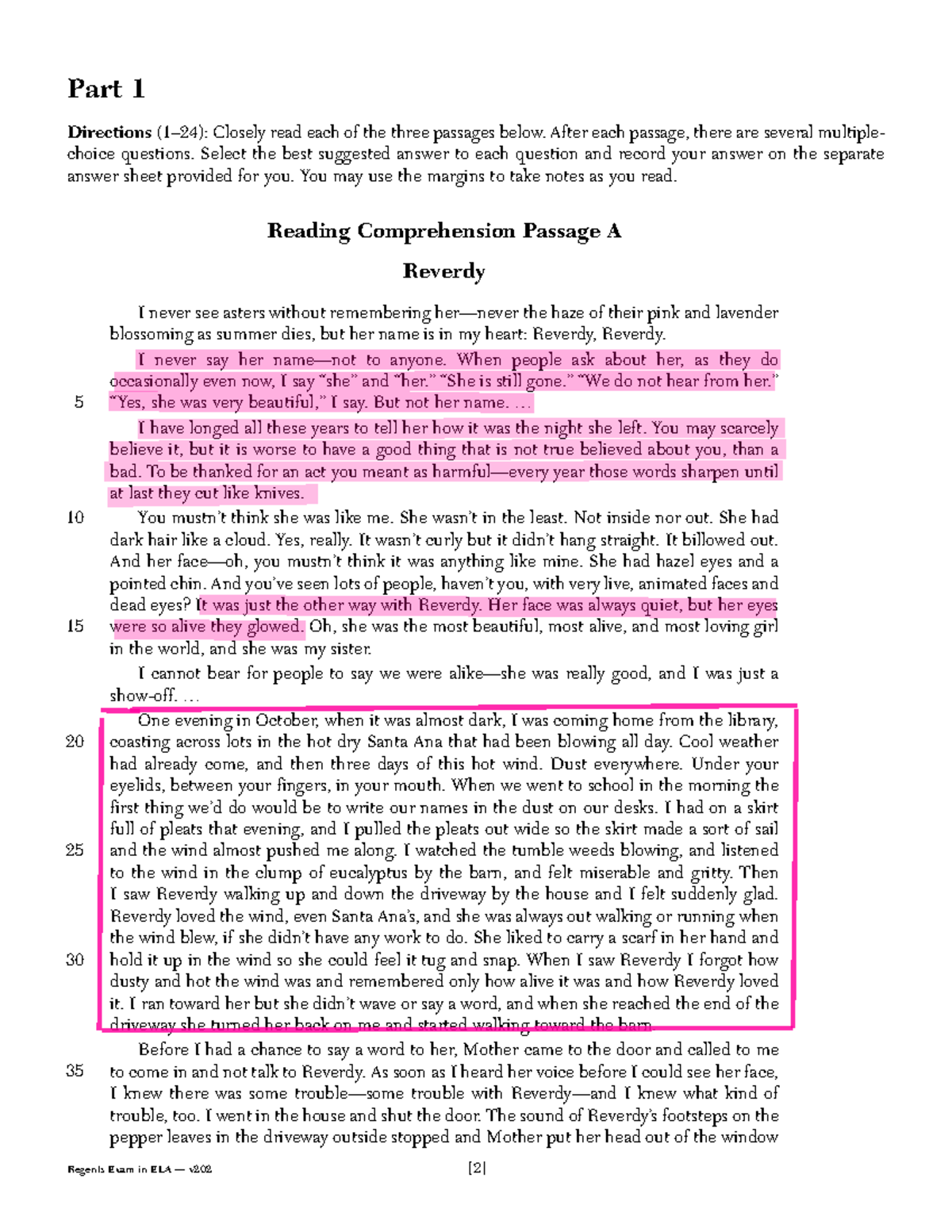 Regents Exam in ELA v202: Reading Comprehension Practice Passages - Studocu