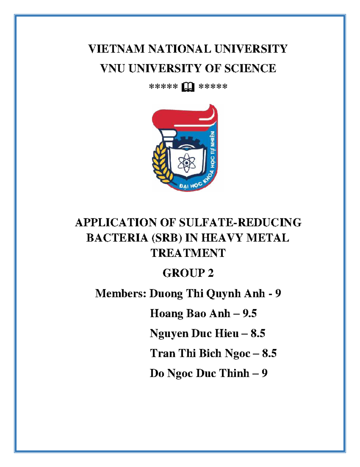 VNU University of Science: Application of SRB in Heavy Metal Treatment ...