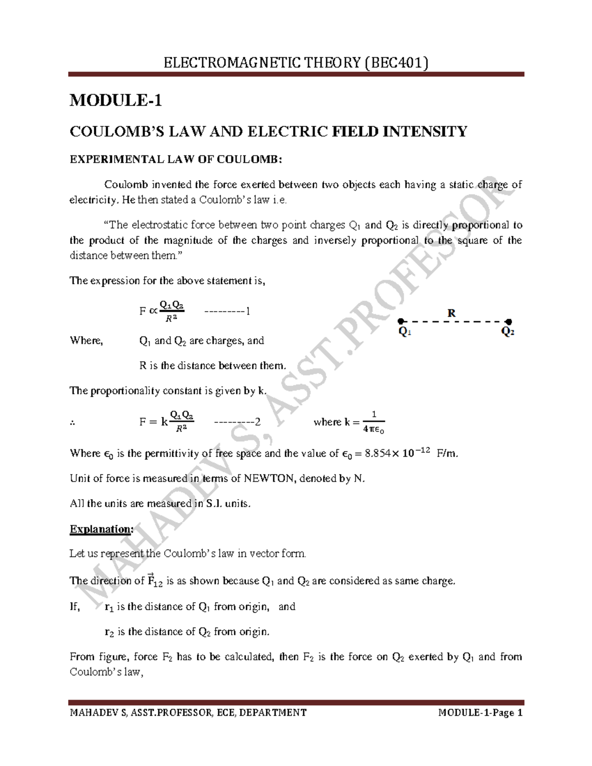 Electromagnetic Theory (BEC401) - Coulomb's Law & Electric Field ...