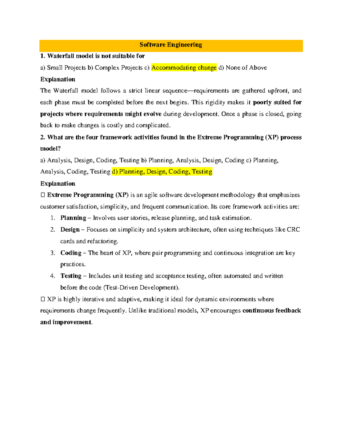 Software Engineering 1 - MCQs with Explanations for Exam Prep - Studocu