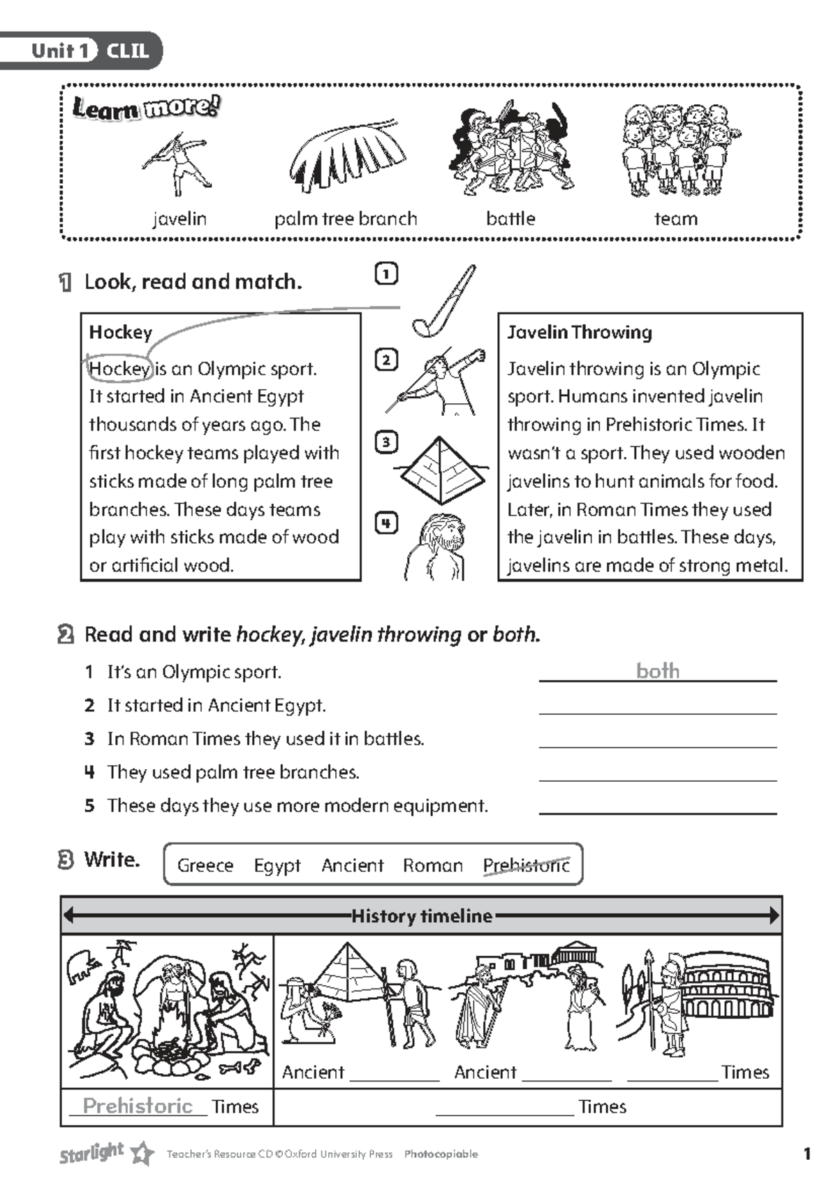 U1 CLIL Worksheet: Hockey & Javelin Throwing Exercises - Studocu