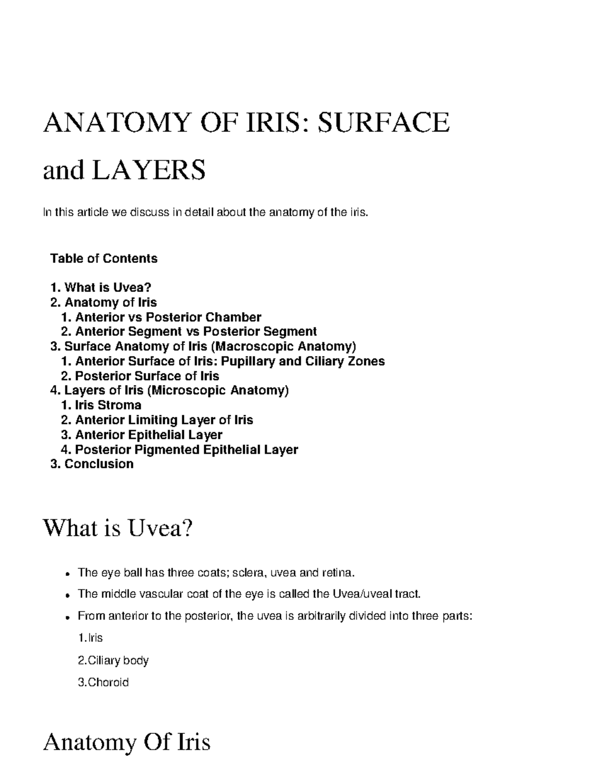 Anatomy of the Iris: Layers and Surface Structures Explained - Studocu