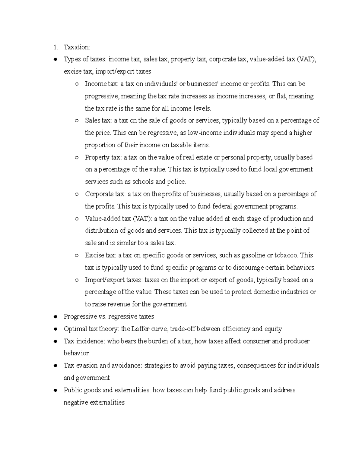 Public Economics Lecture Notes - Taxation: Types of taxes: income tax ...