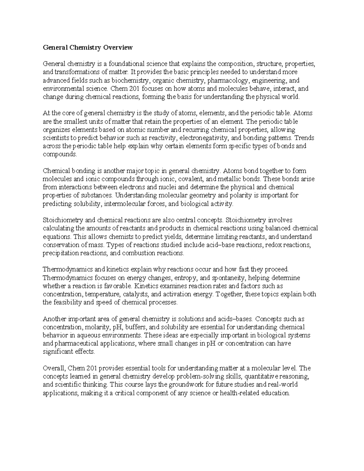 CHM 201: Overview of General Chemistry Principles and Concepts - Studocu