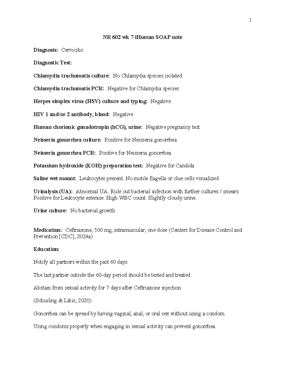 NR 602 Week 7 iHuman SOAP Note on Cervicitis Diagnosis and Treatment ...