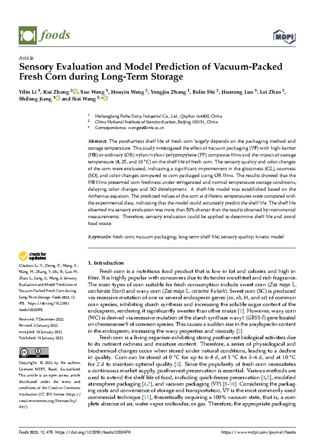 Sensory Evaluation and Shelf Life Prediction of Fresh Corn (Foods 2023) - Studocu