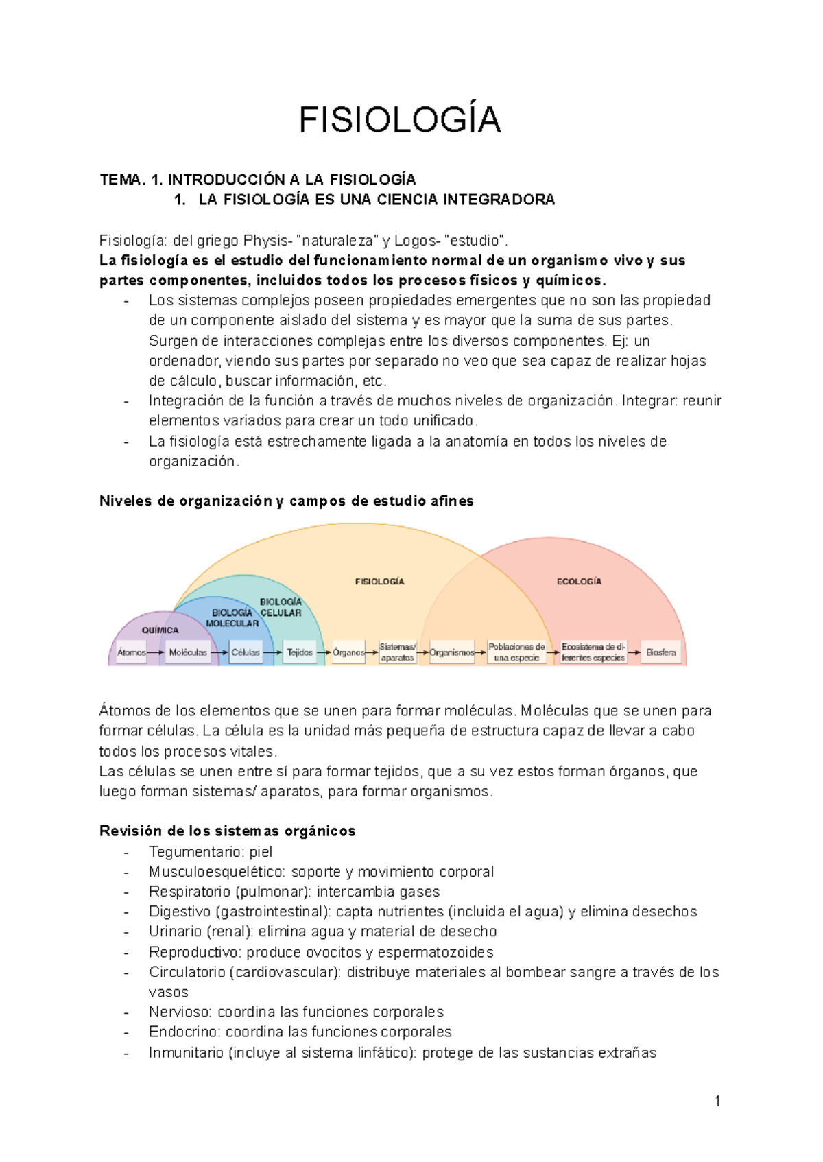 Unidad 1 - Apuntes de Fisiología: Introducción y Función del Cuerpo ...