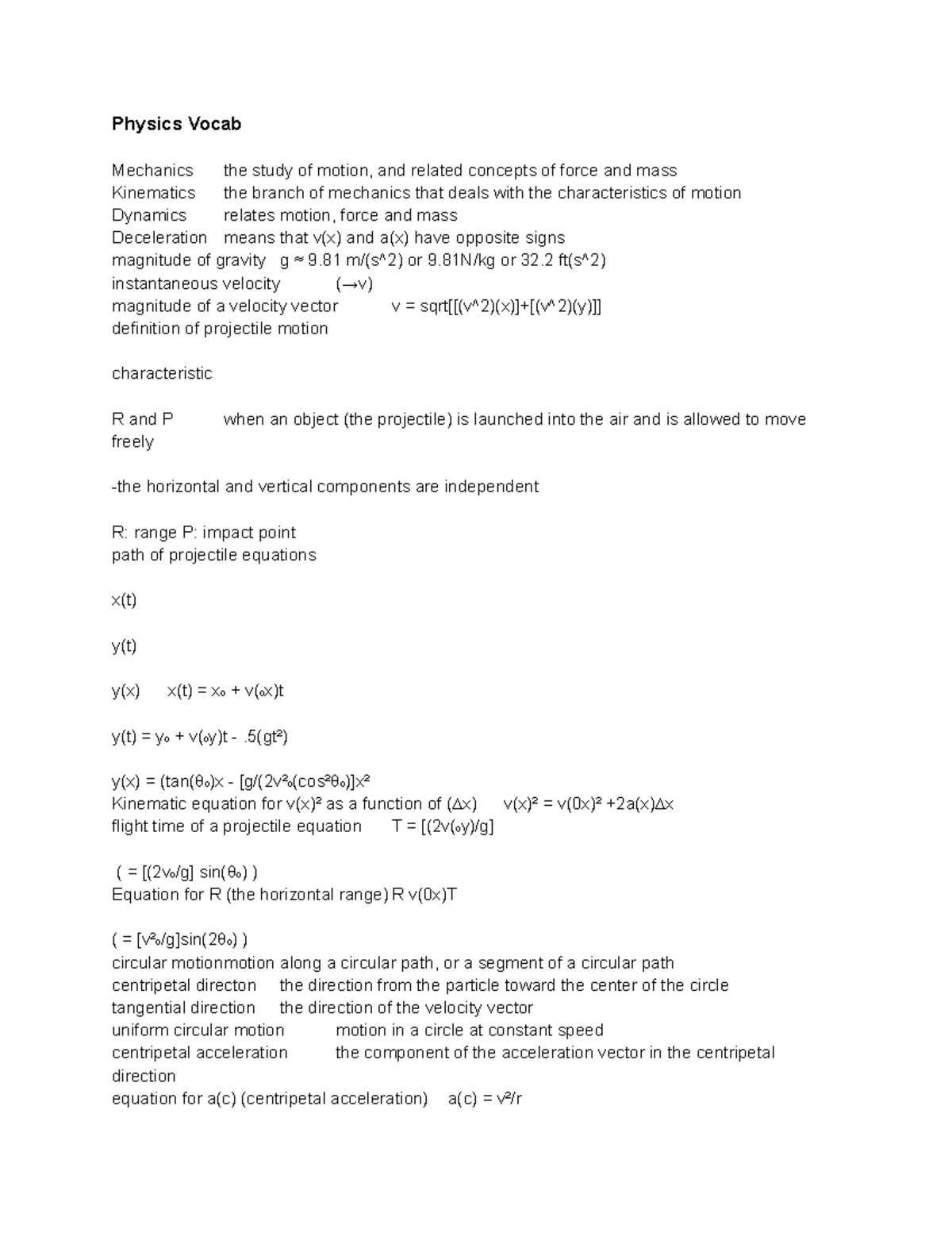 Physics Vocab: Key Terms and Concepts in Mechanics and Motion - Studocu