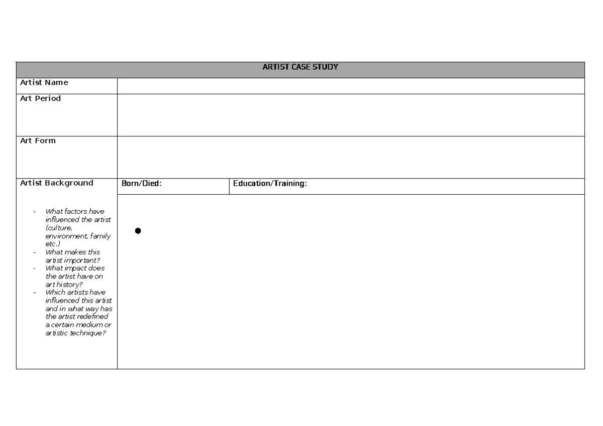 ART 101: Artist Case Study Template - Analyzing Influence & Impact ...