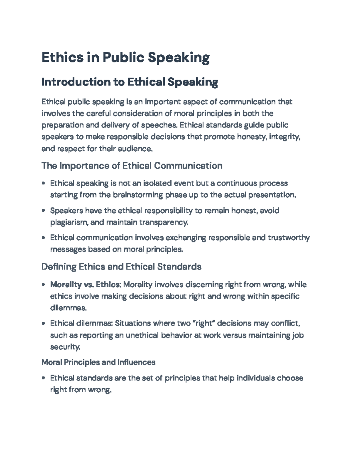 Ethical Standards in Public Speaking: Principles and Practices - Ethics ...