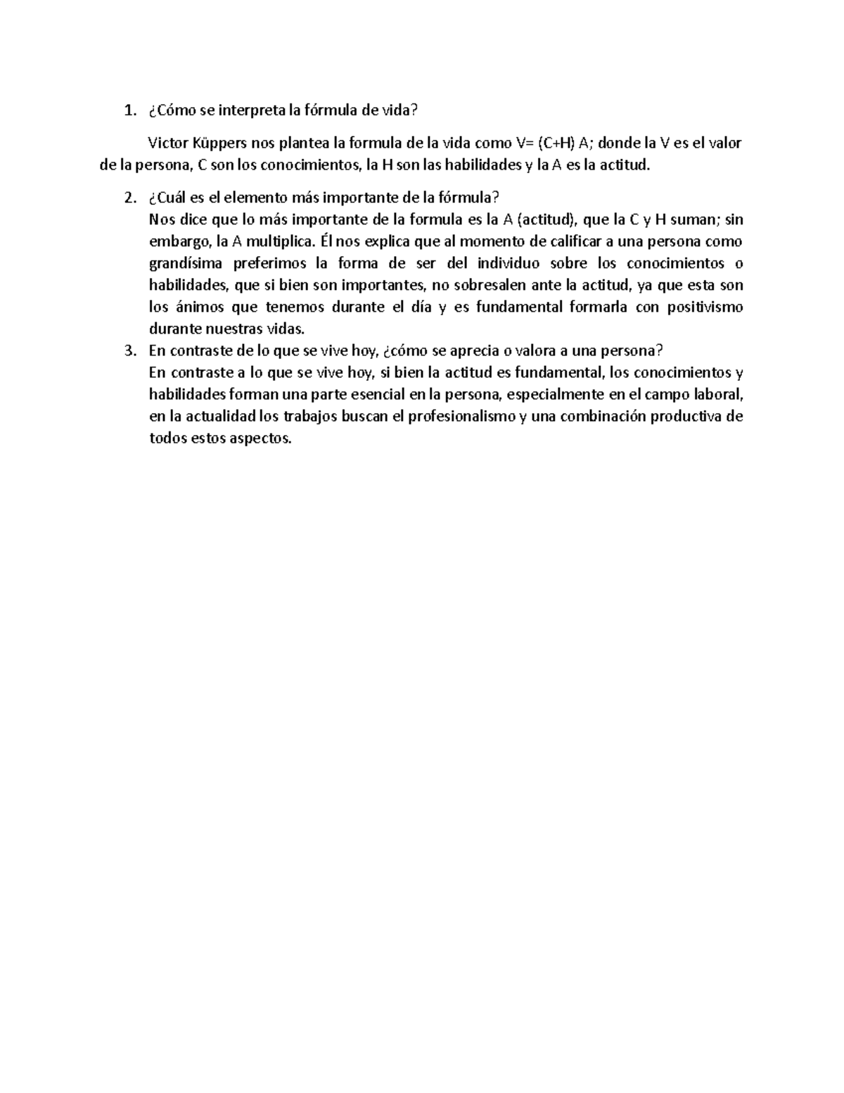 Interpretación de la Fórmula de Vida según Victor Küppers - Studocu