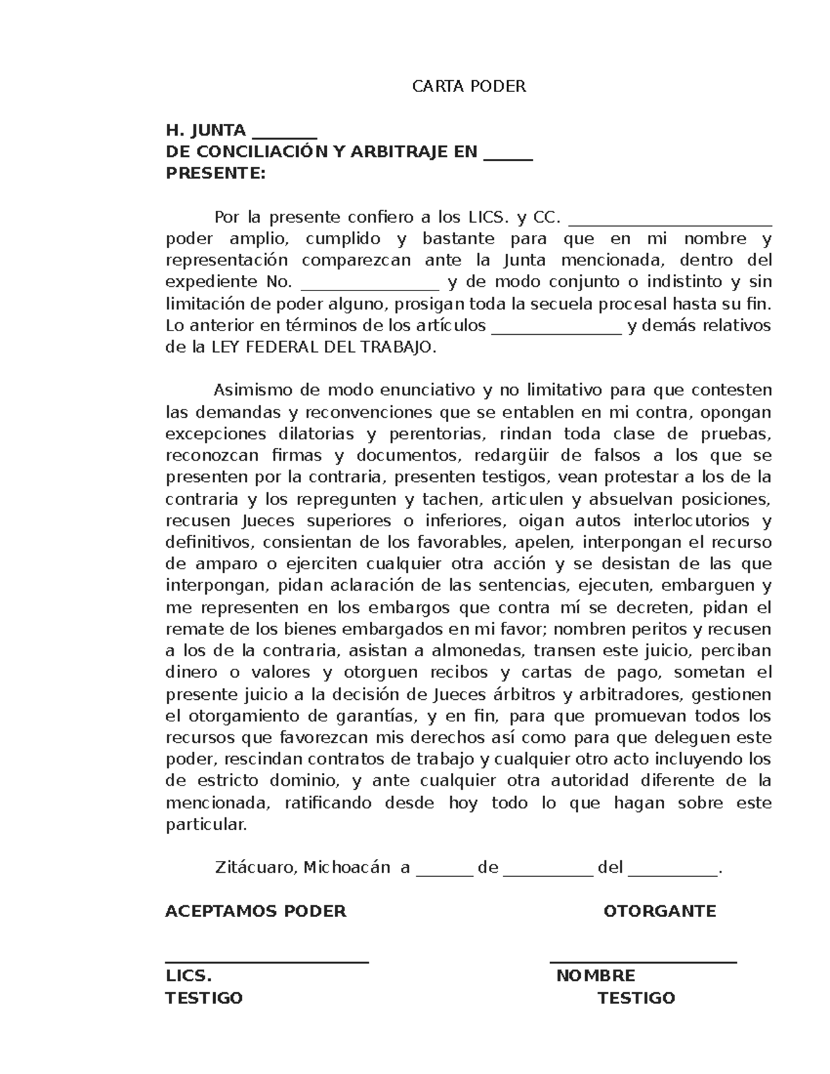 Formato de Carta Poder para Trámites Laborales en México - Studocu