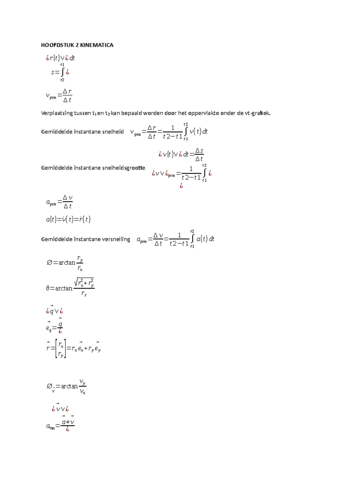 Kinematica Formuleblad Deel 1 - Sleutelconcepten en Formules - Studeersnel
