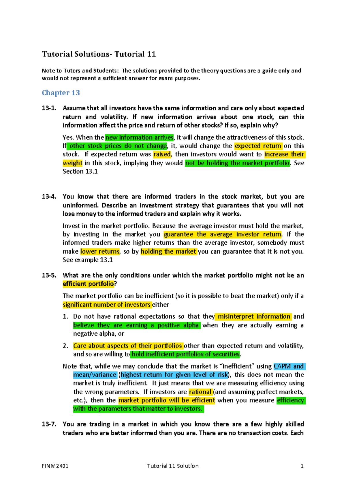 Week 12 Tutorial 11 - Tutorial Solutions- Tutorial 11 Note to Tutors ...
