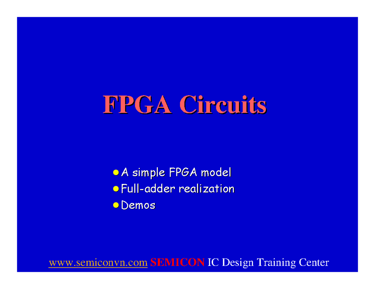 FPGA Circuit Lectures - Comprehensive Overview for IC Design - Studocu