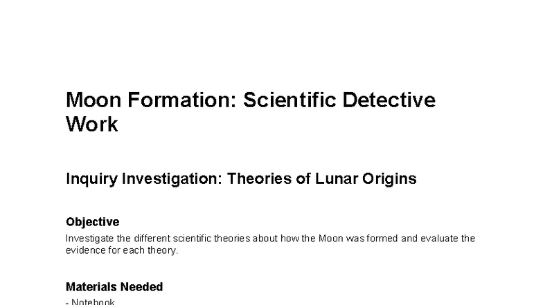 Moon Formation Theories: A Scientific Inquiry (SCI 101) - Studocu