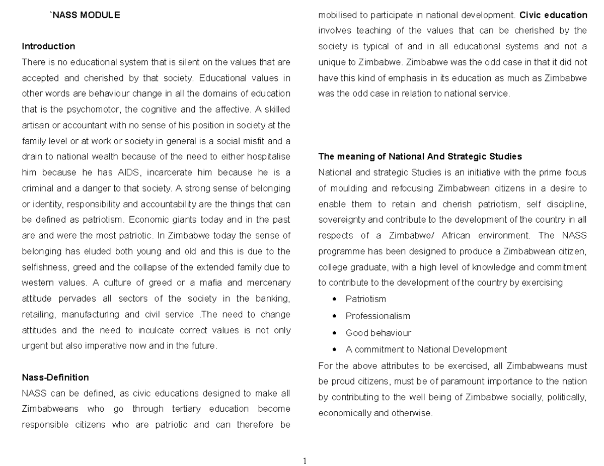 NASS Module 2008: Civic Education and National Development Insights ...