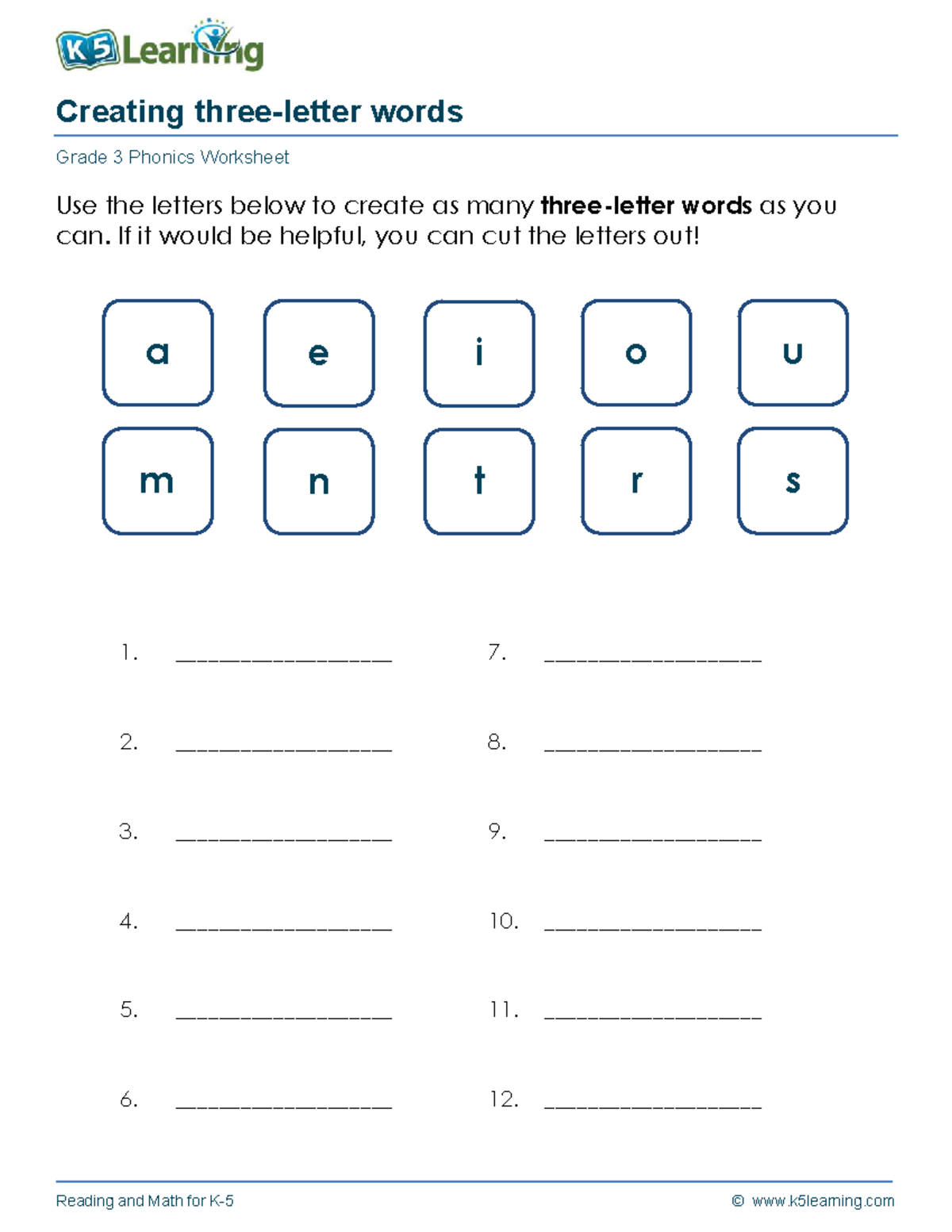 Grade 3 constructing words vug - Reading and Math for K-5 © k5learning ...