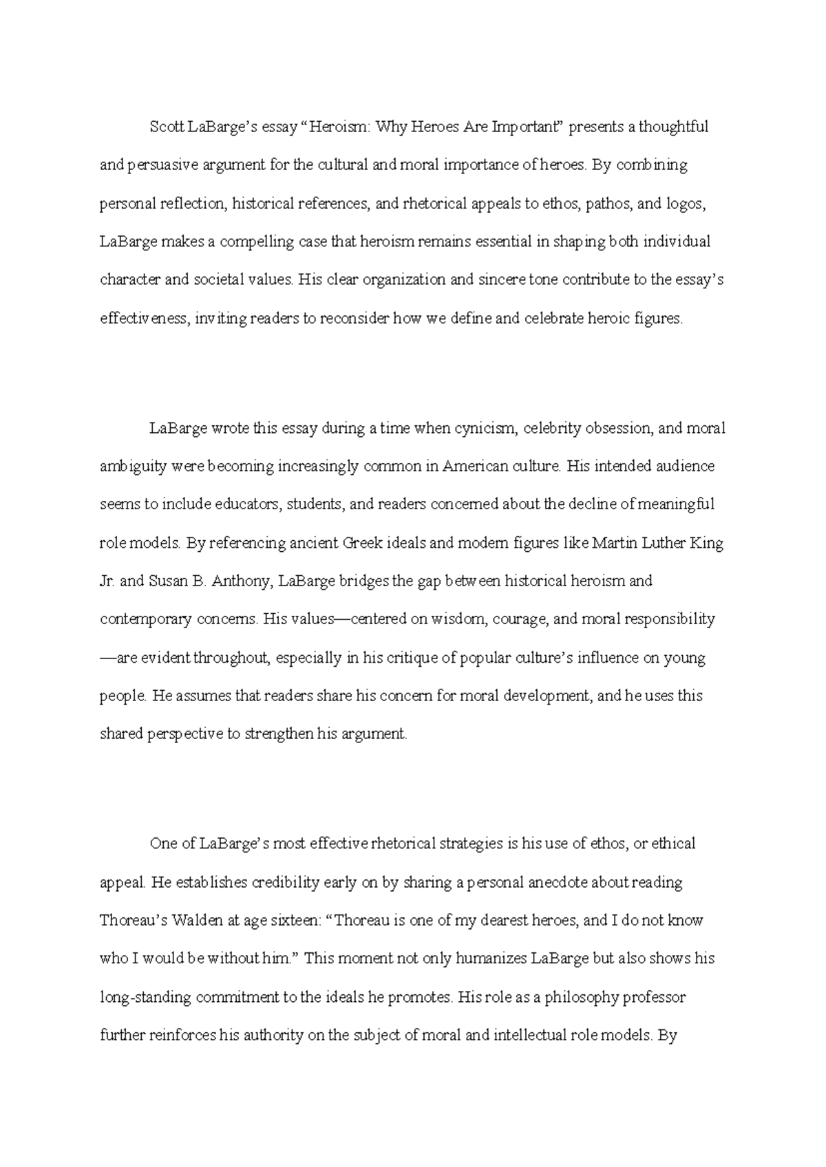 Rhetorical Analysis of Scott LaBarge's Essay: Why Heroes Are Important ...