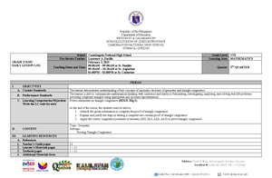 DLP - Grade 8 Math Lesson Plan on Proving Triangle Congruence - Studocu