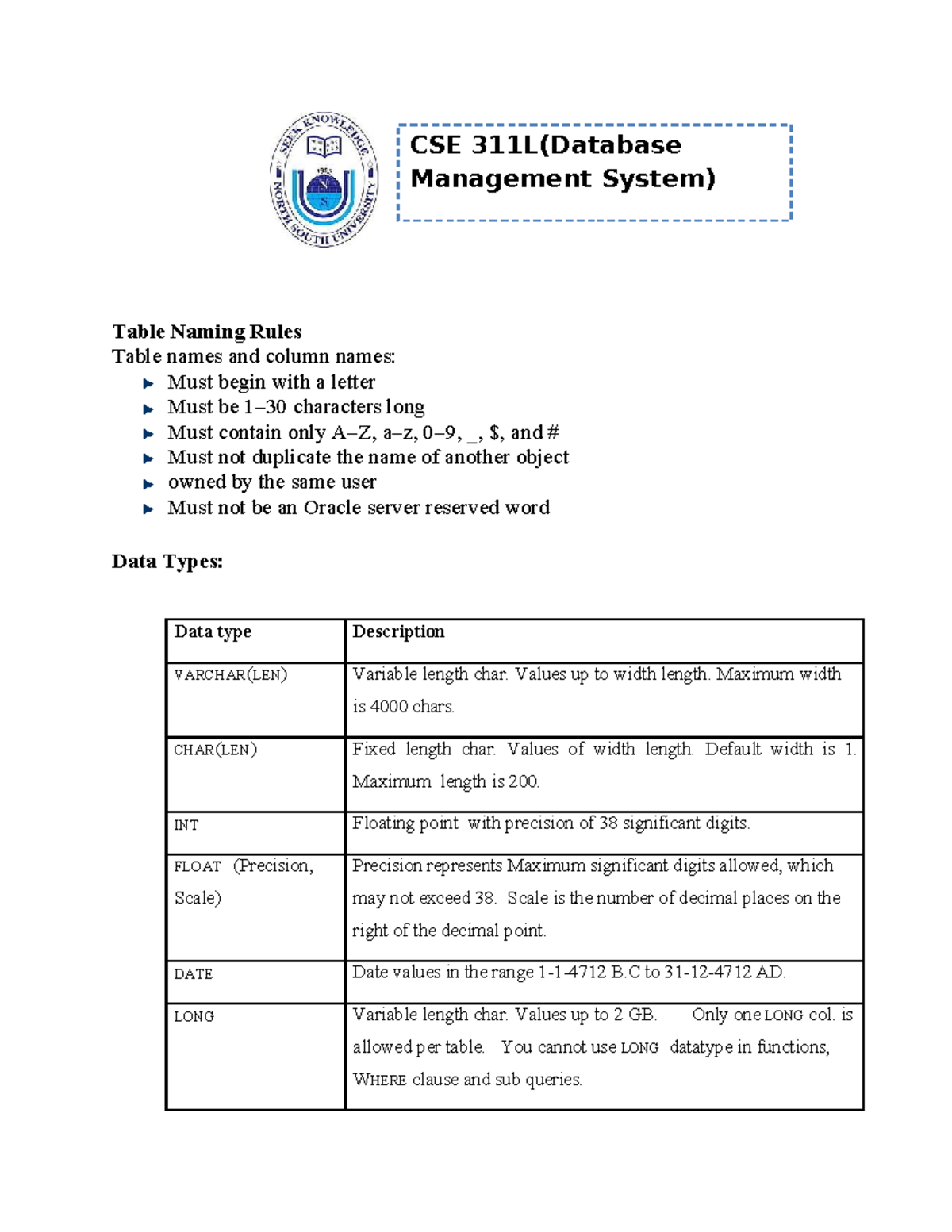 CSE 311L - Week 1 Database Management System Notes - Studocu
