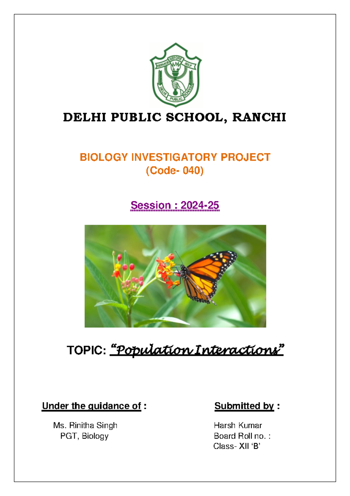 Biology Investigatory Project (Code-040): Population Interactions ...