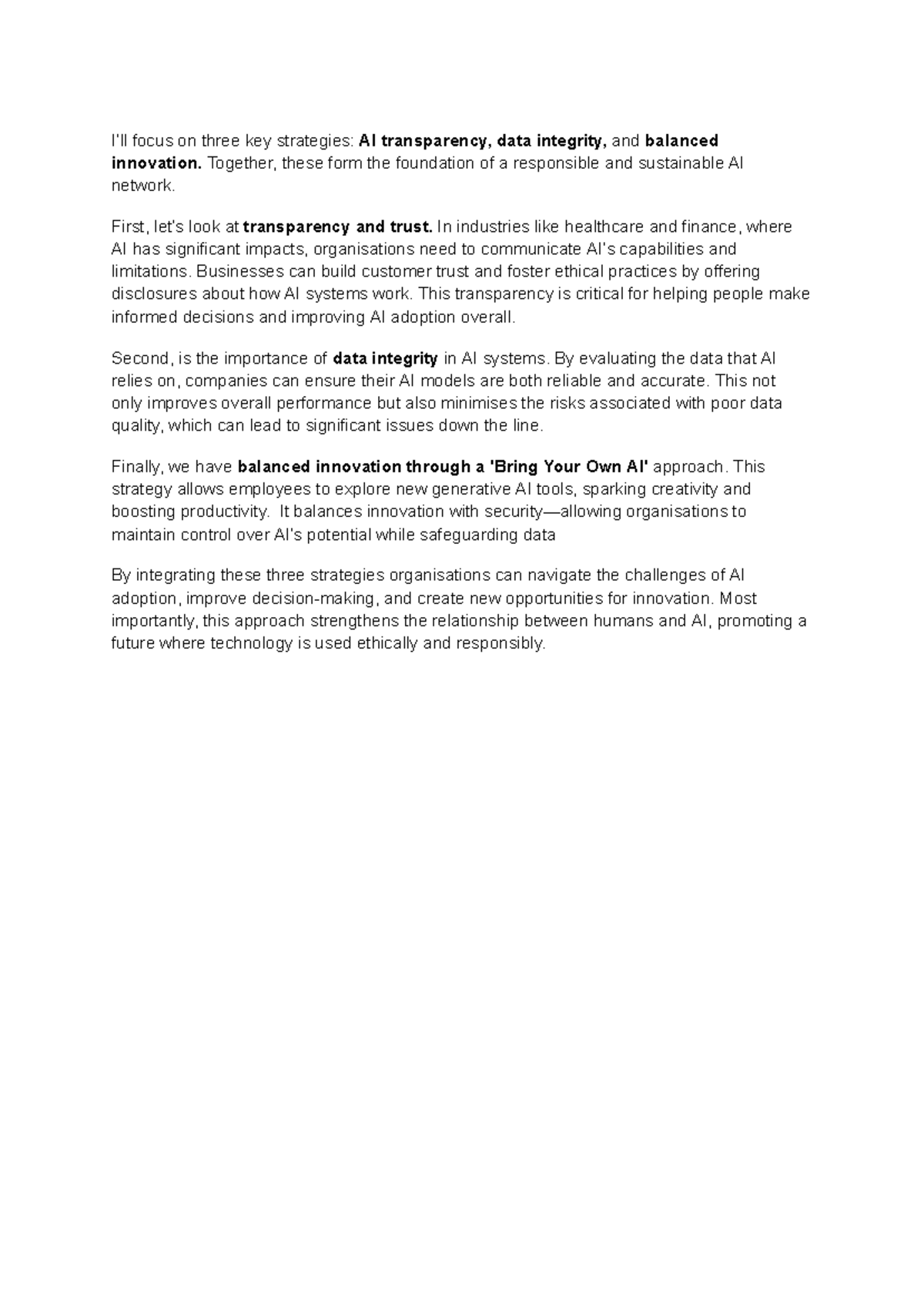 Speech script - I’ll focus on three key strategies: AI transparency ...