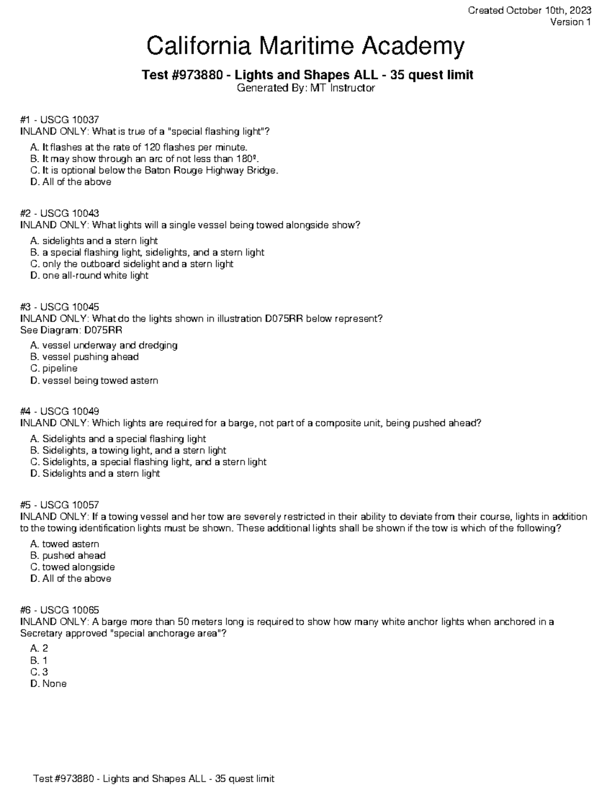 Test #973880 - Lights and Shapes Study Guide for USCG Exam - Studocu