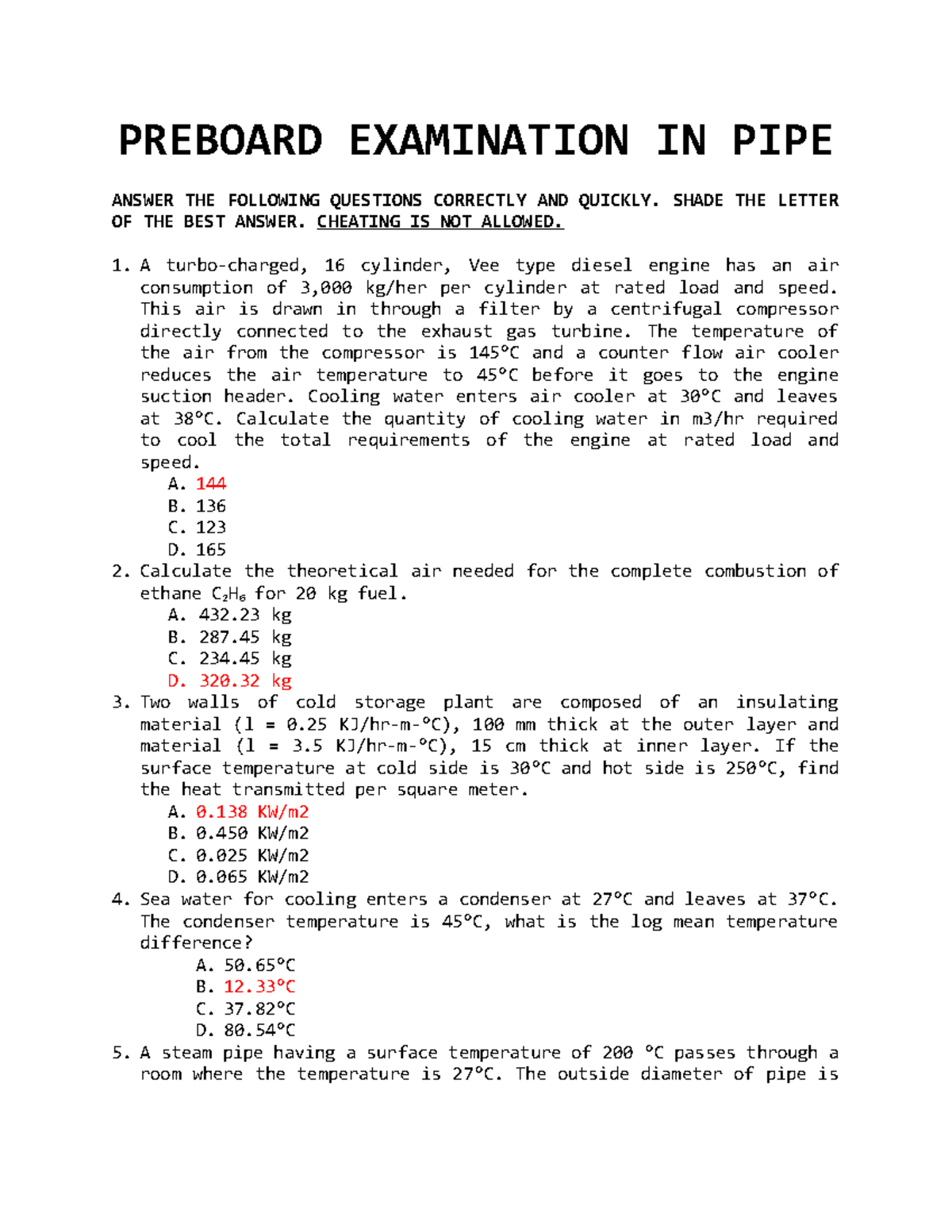 Preboard Exam in PIPE - Sample/Practice Questions from Jan 2019 - Studocu