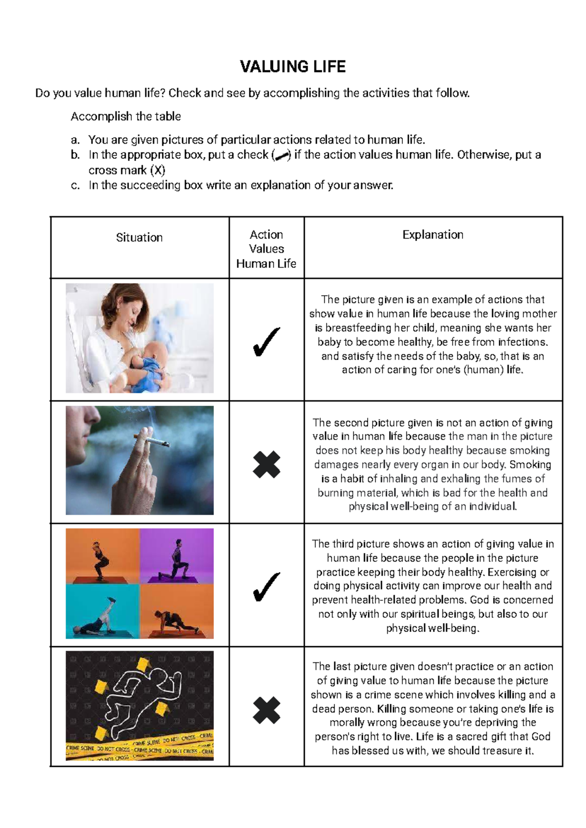 Activity in Valuing Life: Assessing Actions that Value Human Life - Studocu